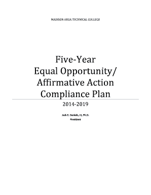 Fillable Online Five-Year Equal Opportunity Affirmative Action Compliance Plan 2014-2019 Fax ...