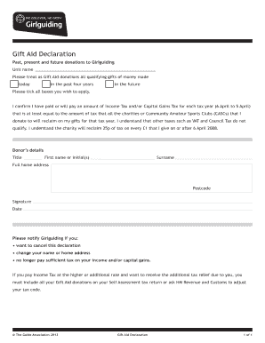 Fillable Online Gift Aid Declaration - Girlguiding Fax Email Print ...