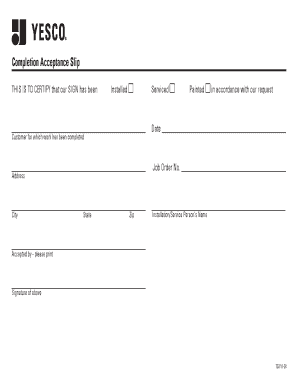 Fillable Online Completion Acceptance Slip - Young Electric Sign ...