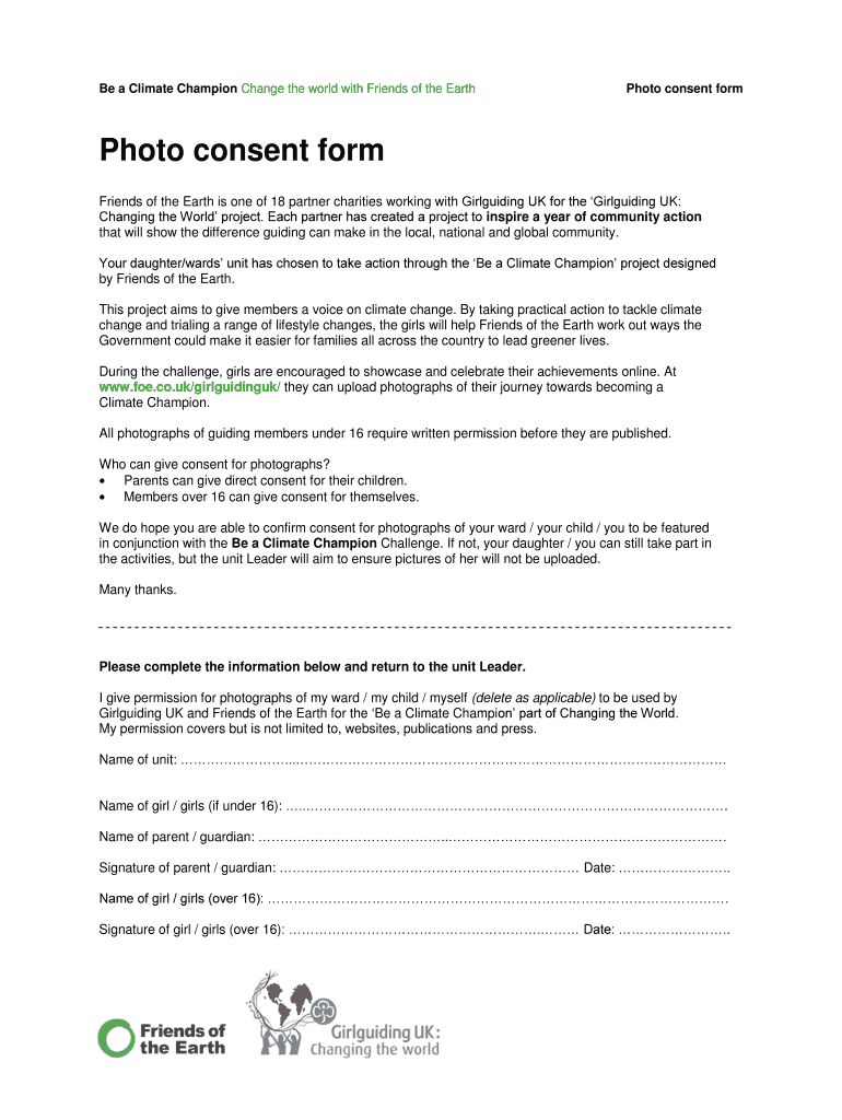 Fillable Online downloads girlguiding org Photo consent form ...