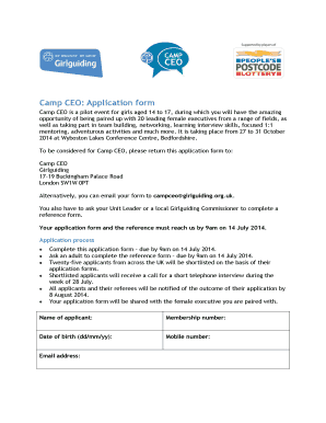 Fillable Online Camp CEO Application form - Girlguiding Fax Email Print ...