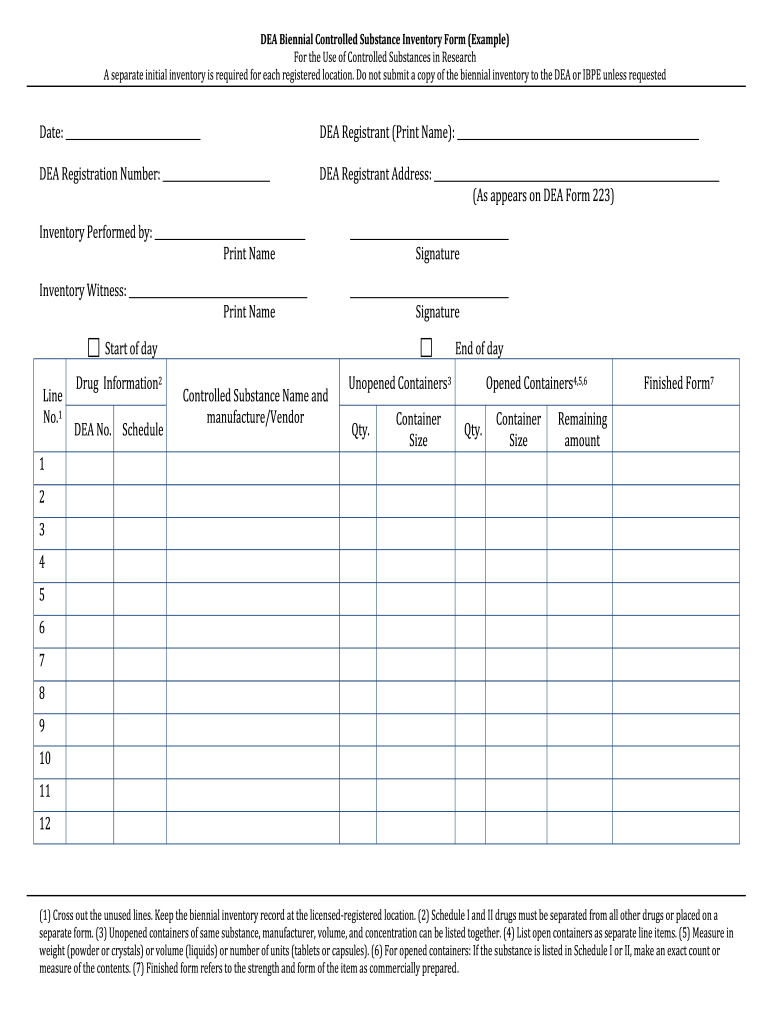 Controlled Substance Biennial Inventory Log Fill Out Sign Online 
