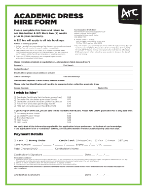 Fillable Online thegradshop arc unsw edu ACADEMIC DRESS HIRE FORM ...