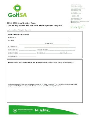 Fillable Online 20152016 Application Form Golf SA High Performance ...