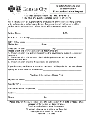 Fillable Online Suboxone Form v 5 Fax Email Print - pdfFiller