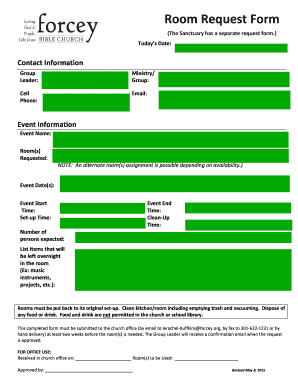 Fillable Online Room Request Form - Forcey Bible Church Fax Email Print - pdfFiller