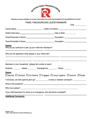 Fillable Online rockportchildhood FAMILY BACKGROUND QUESTIONNAIRE ...