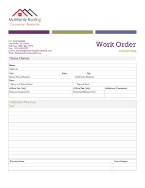 Fillable Online WORK ORDER - RESIDENTIAL - MultiFamily Roofing Fax ...