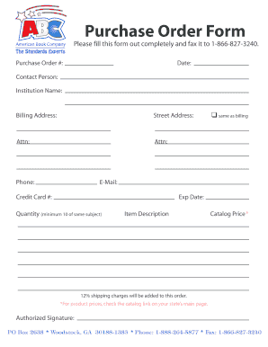 Fillable Online Purchase Order Form - americanbookcompanycom Fax Email ...