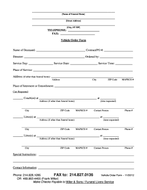 Fillable Online BLANK Funeral Home Vehicle Order Formdoc Fax Email ...