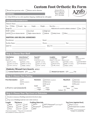 Fillable Online Custom Foot Orthotic Rx bFormb - bArizonab AFO Fax ...