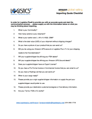 Fillable Online Importing Quote Checklist Fax Email Print - pdfFiller