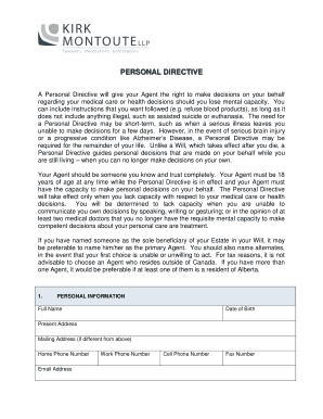 Fillable Online familyandestatelaw BPERSONAL DIRECTIVEb - Kirk Montoute ...