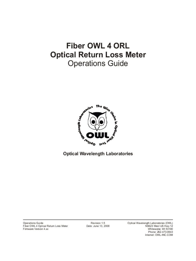 Fillable Online Fiber OWL 4 ORL Optical Return Loss Meter Operations ...