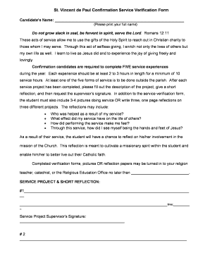 Fillable Online St Vincent de Paul Confirmation Service Verification ...