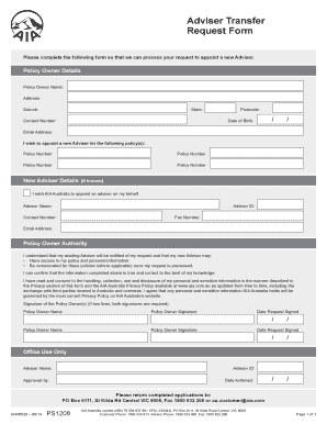 Fillable Online Adviser Transfer bRequestb Form - bAIAbcomAu Fax Email Print - pdfFiller