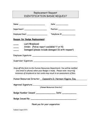 Fillable Online washtenawisd Identification Badge Replacement Request ...