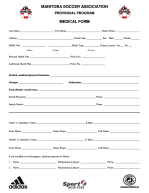 Fillable Online MEDICAL FORM - Manitoba Soccer Fax Email Print - pdfFiller
