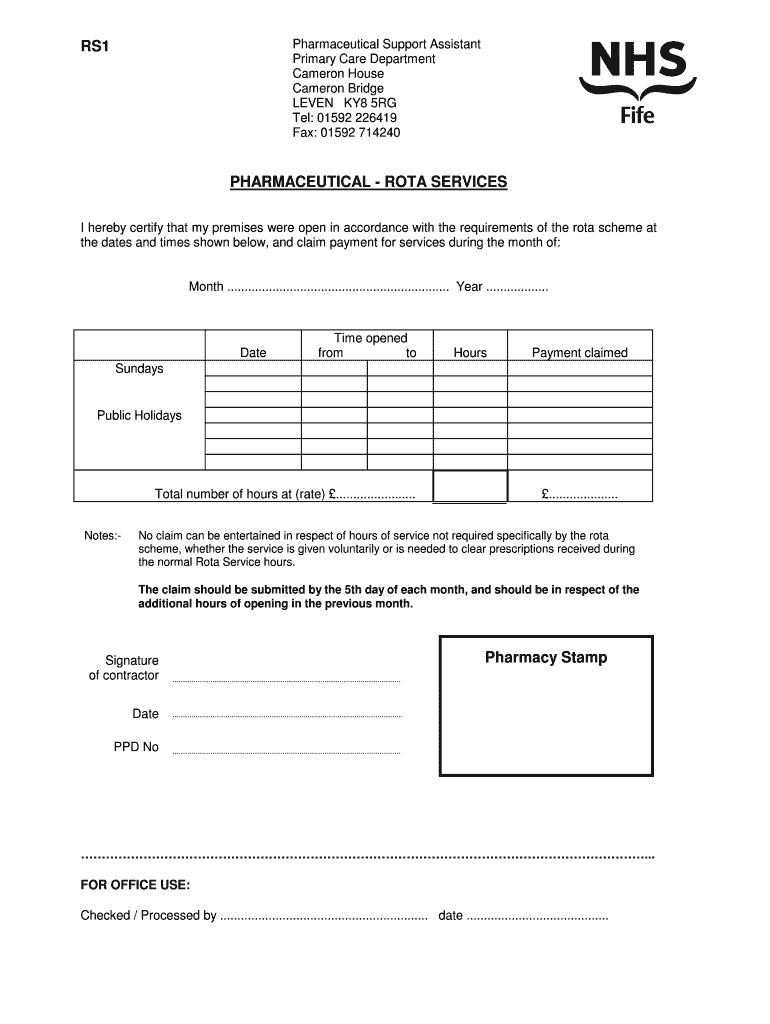 Fillable Online communitypharmacy scot nhs RS1 - Claim Form ...
