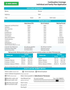 Fillable Online Continuation Coverage Individual and Family Plan ...
