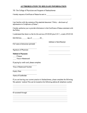 Fillable Online AUTHORIZATION TO RELEASE INFORMATION - CPSS Fax Email ...