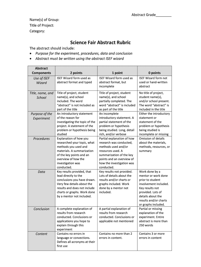 Fillable Online images pcmac Science bFair Abstractb Rubric - PCMAC Fax ...