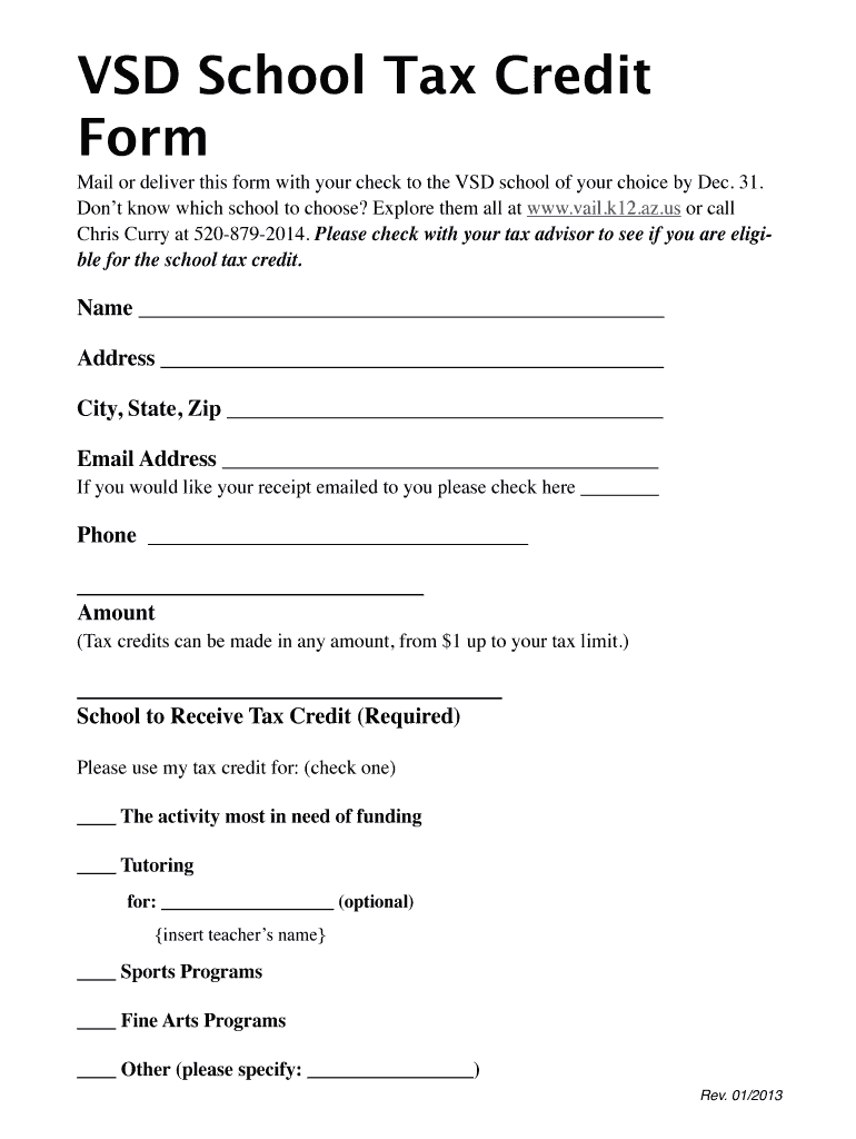 Fillable Online aphs vail k12 az VSD School Tax Credit Fax Email Print ...