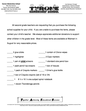 Fillable Online Tyrone Elementary School Lisa Hartsock Principal Fax ...