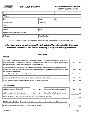 Fillable Online GAS - ACCU-STEAM InstallationOperational Checklist Fax ...
