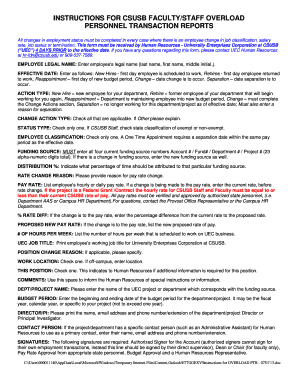 Fillable Online INSTRUCTIONS FOR CSUSB FACULTY/STAFF OVERLOAD Fax Email ...