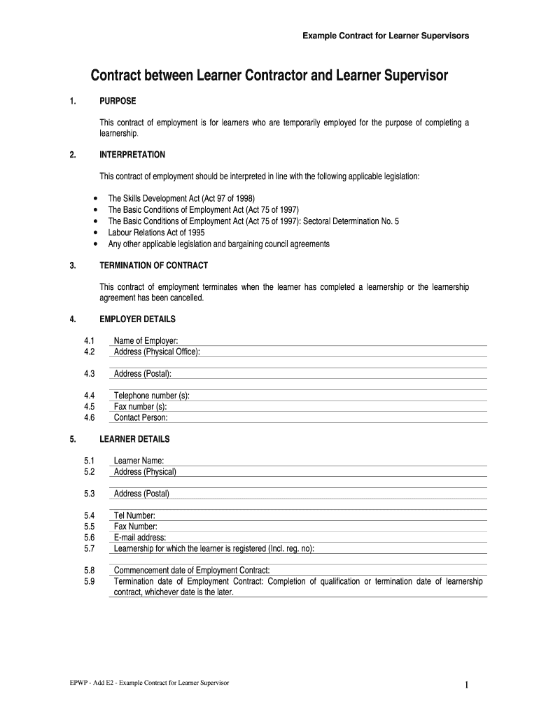 Fillable Online Contract between Learner Contractor and Learner ...