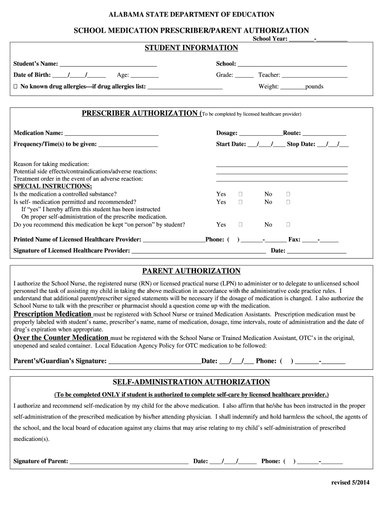 Fillable Online dekalbk12 SCHOOL MEDICATION PRESCRIBERPARENT ...