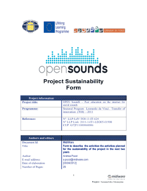 Fillable Online Project Sustainability Form - opensoundseu Fax Email ...