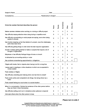 Fillable Online Adult Self-Report Scale Fax Email Print - pdfFiller
