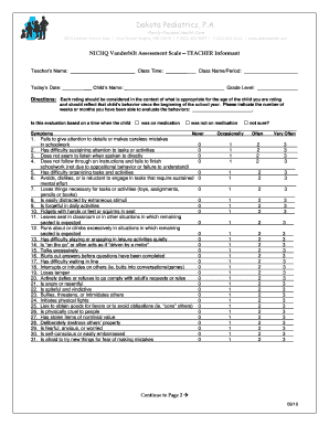 Fillable Online Family NICHQ Vanderbilt Assessment Scale - Pediatrics ...