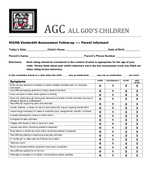Fillable Online NICHQ Vanderbilt Assessment Follow-up ----- Parent ...