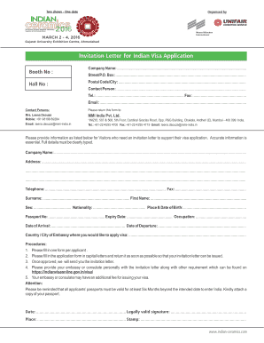 Fillable Online Invitation Letter for Indian Visa Application Fax Email ...