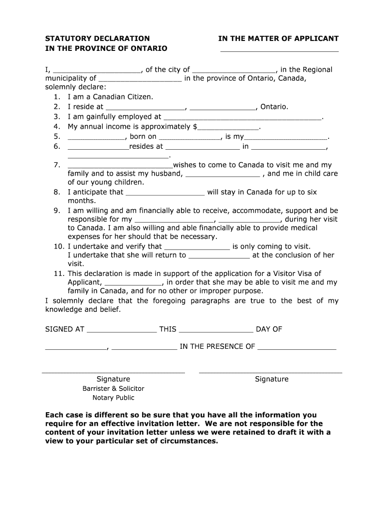 STATUTORY DECLARATION IN THE MATTER OF APPLICANT IN THE - Fill and Sign ...