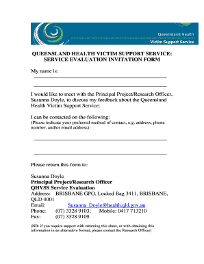 Fillable Online health qld gov QHVSS Service Evaluation Invitation Form ...