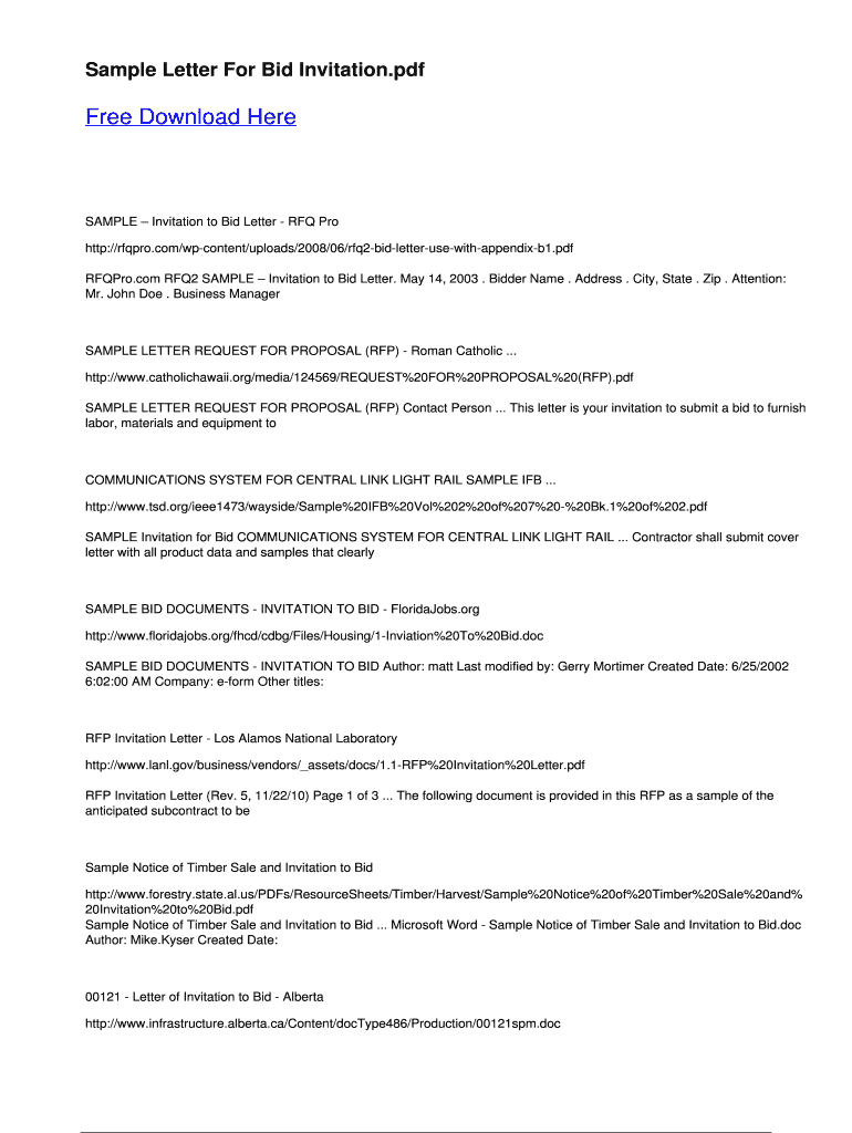 Fillable Online Sample Letter For Bid Invitation - pdfsdocuments2com ...
