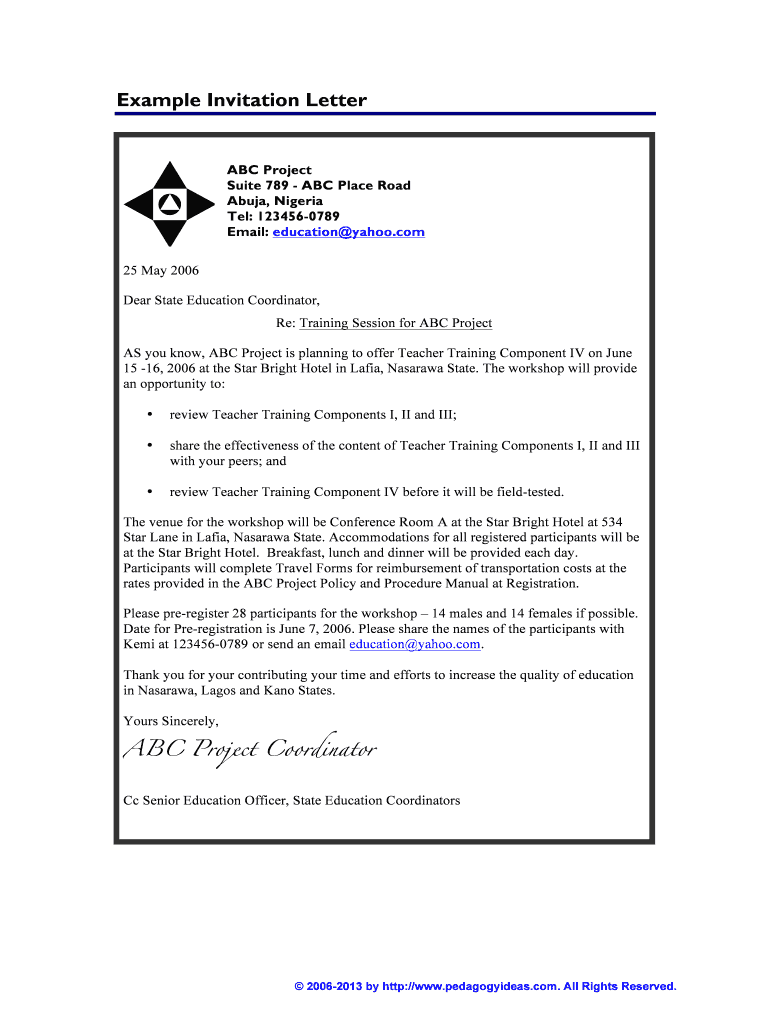 Fillable Online Example Invitation Letter Fax Email Print - pdfFiller