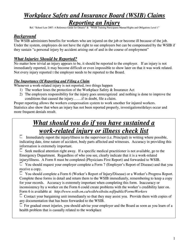 Fillable Online Workplace Safety and Insurance Board (WSIB) Claims Fax Email Print - pdfFiller