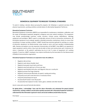 Fillable Online BIOMEDICAL EQUIPMENT TECHNOLOGY TECHNICAL STANDARDS Fax ...