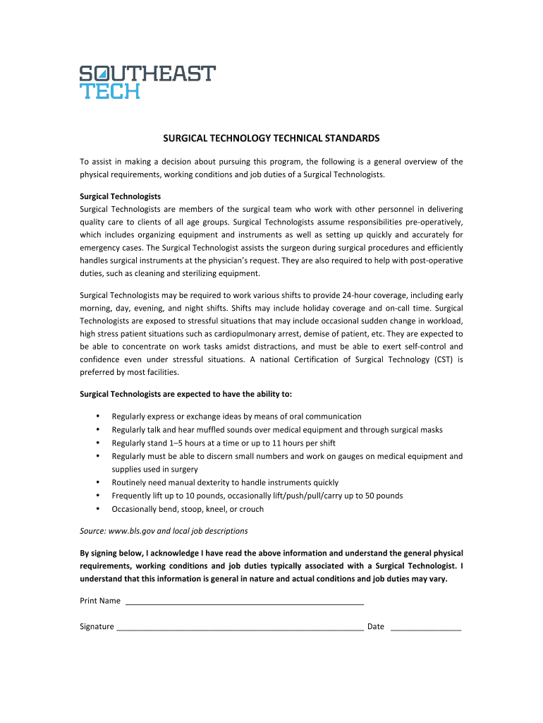 Fillable Online SURGICAL TECHNOLOGY TECHNICAL STANDARDS Fax Email Print ...