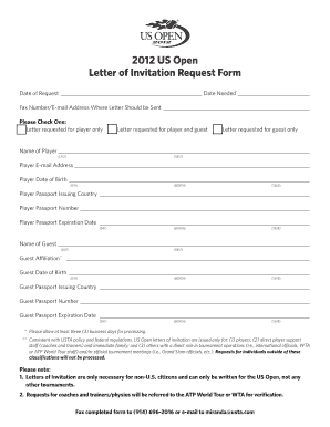Fillable Online 2012 US Open Letter of Invitation Request Form Fax ...