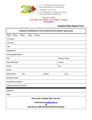 Fillable Online ifma20 Invitation letter Request Form - ifma20org Fax Email Print - pdfFiller
