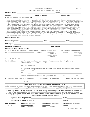Fillable Online harrisonburg k12 va STUDENT SERVICES 428-F1 Medication ...