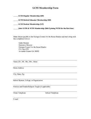 Fillable Online GCSS Membership Form Fax Email Print - pdfFiller