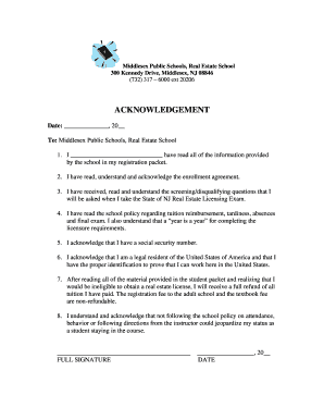 Fillable Online ACKNOWLEDGEMENT - Middlesex High School Fax Email Print - pdfFiller