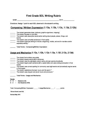 Fillable Online harrisonburg k12 va First Grade SOL Writing Rubric ...